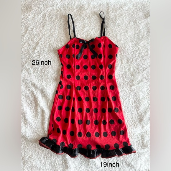 Intimates & Sleepwear | Red Polka Dot Sheer Satin Slip Dress With Black ...